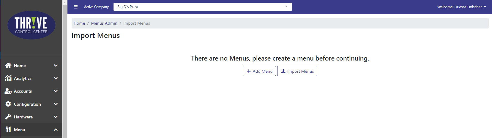 TCC - Adding a Menu in Thrive Control Center